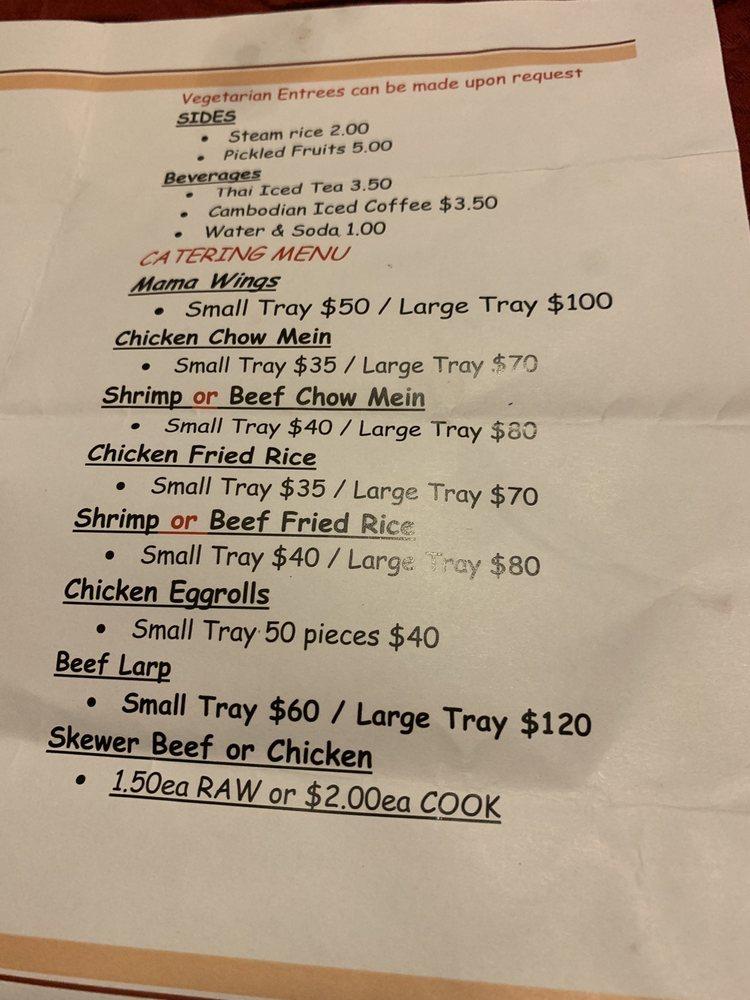 Menu at Cambodian Street Food restaurant, Oakland