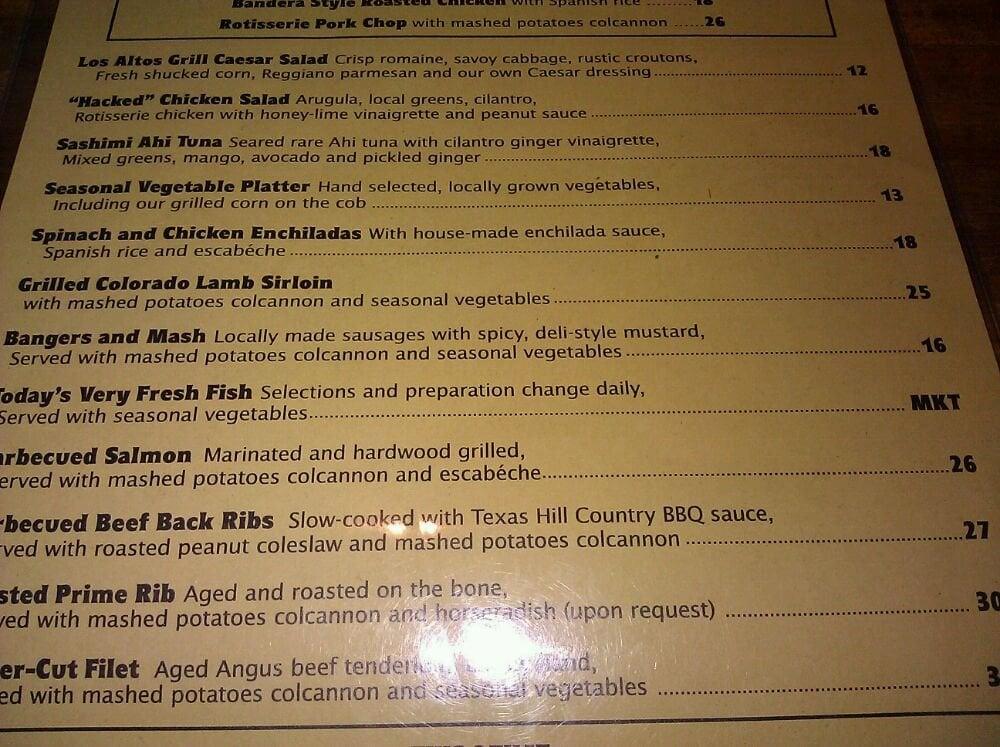 Menu at Los Altos Grill restaurant, Los Altos, 233 3rd St