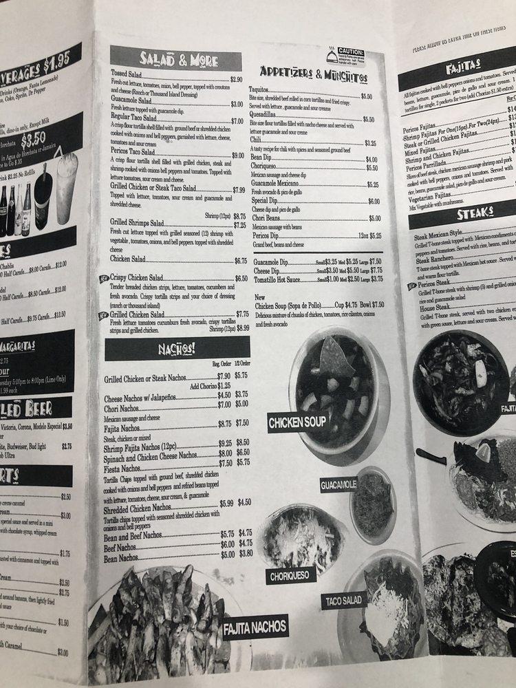 Menu at Pericos restaurant, Arlington