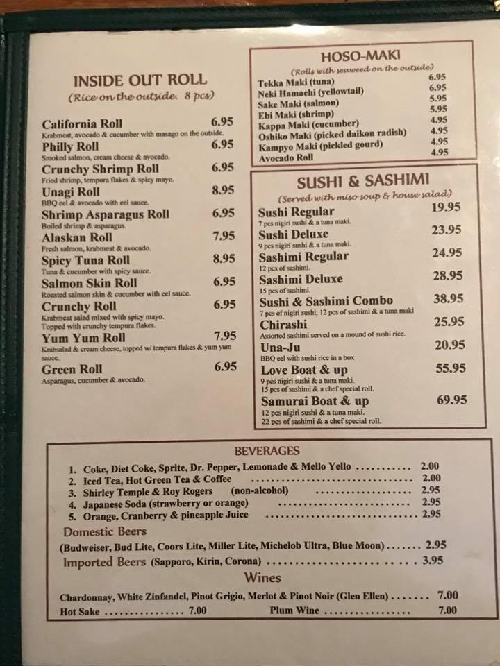 Menu at Samurai Japanese Steakhouse Hibachi & Sushi Bar, Andalusia