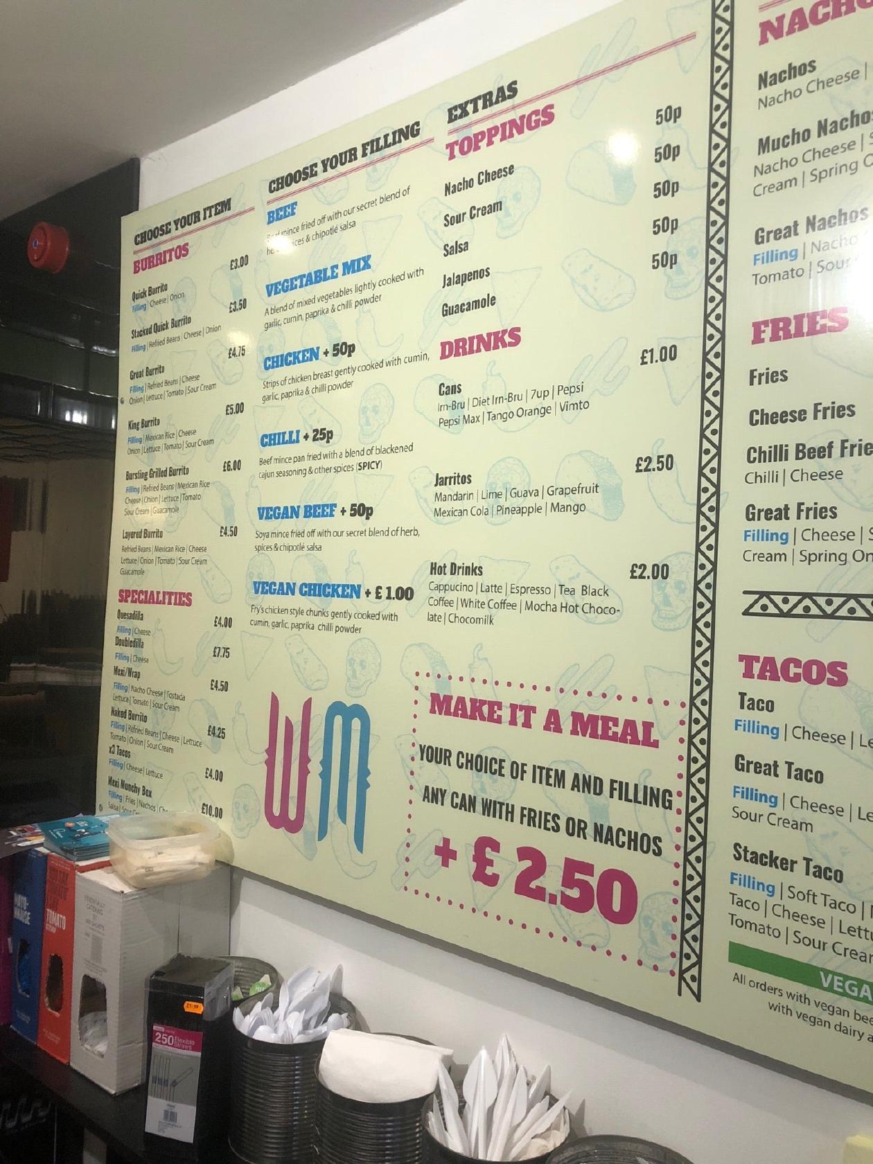 Menu at Wee Mexico restaurant, Dundee