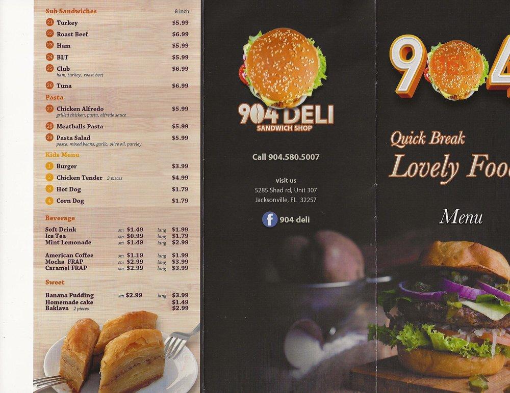 Menu at 904 deli restaurant, Jacksonville