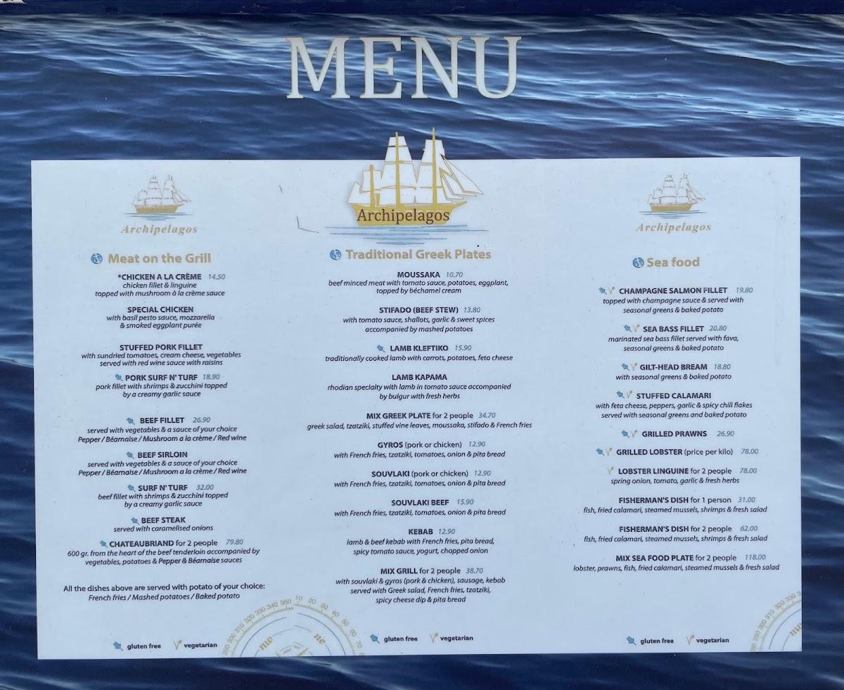 Menu at Archipelagos, Rhodes