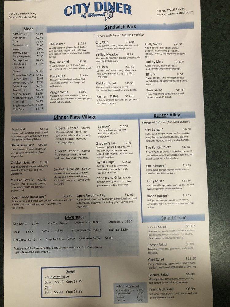 Menu at City Diner of Stuart desserts, Stuart