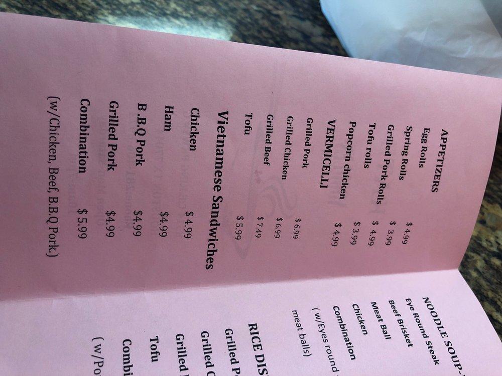 Menu at Kate Noodles restaurant, Houston