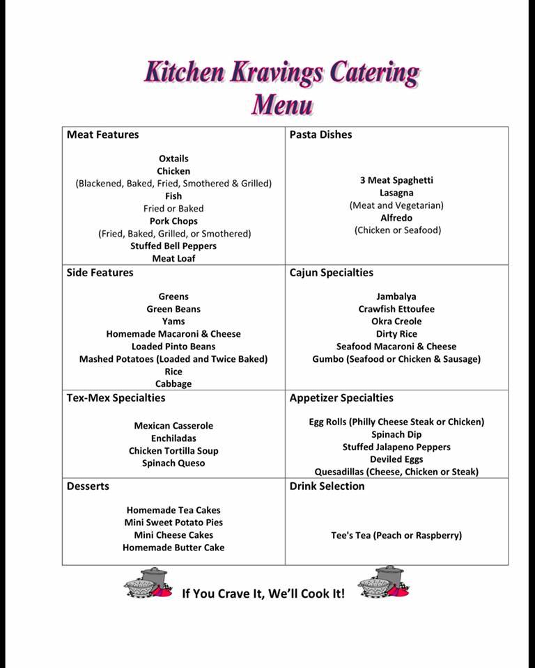 Menu at Kitchen Kravings restaurant, Houston