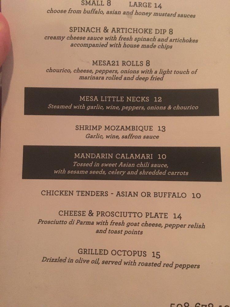 Menu at Mesa 21 pizzeria, Fall River