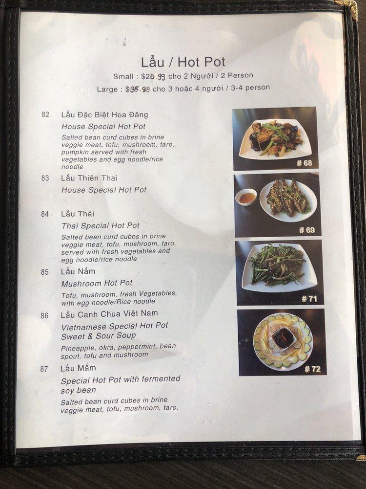 Menu at New Hoa Dang Vegetarian Restaurant, San Jose