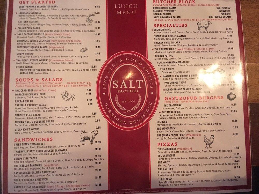 Menu at Salt Factory Pub, Woodstock