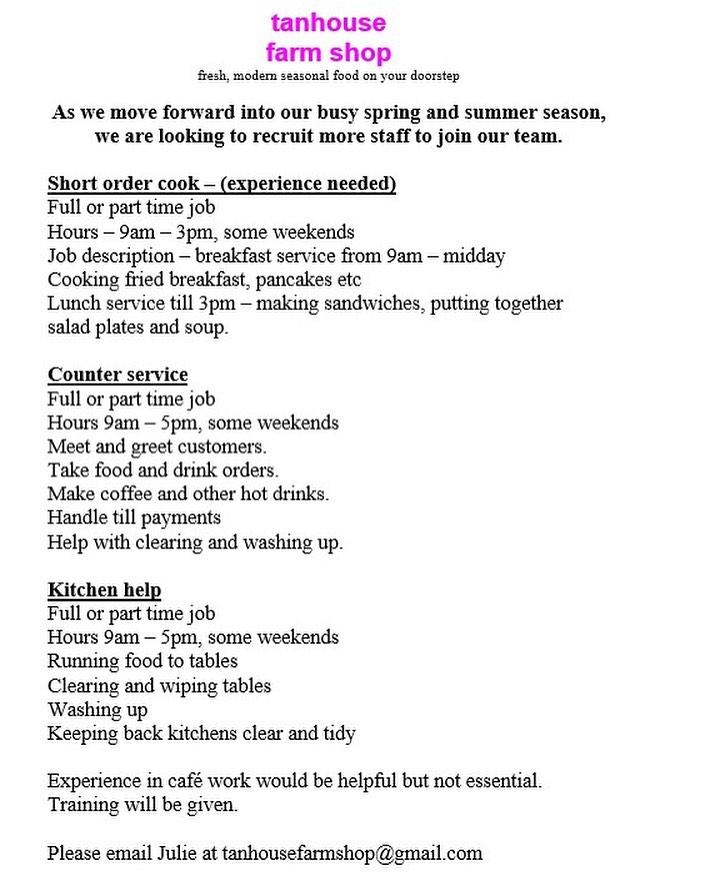 Menu at Tanhouse Farm Shop cafe, Newdigate