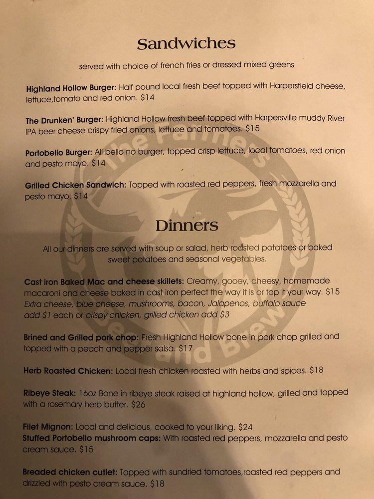 Menu at The Farmers Beef and Brew restaurant, Schoharie