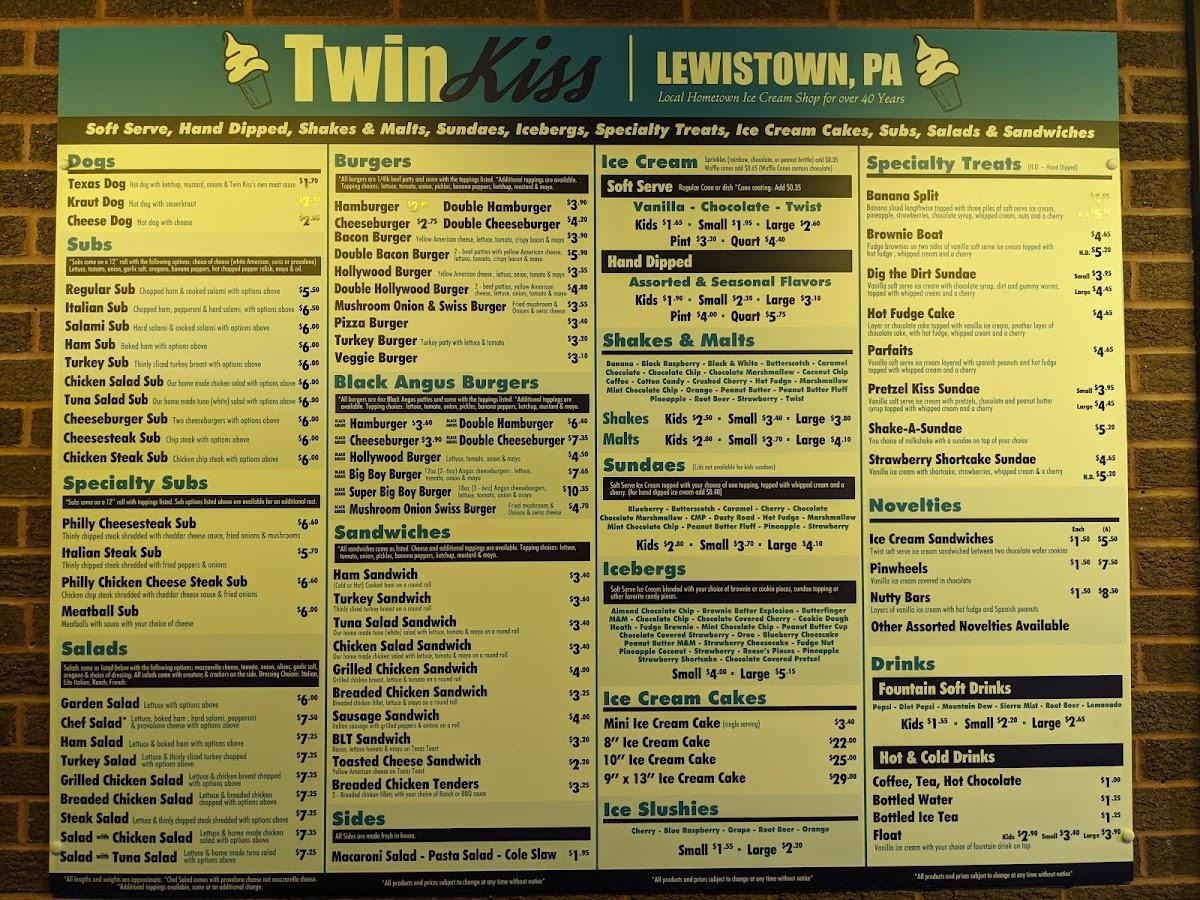 Menu at Twin Kiss Lewistown fast food, Lewistown