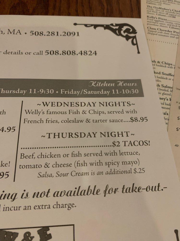 Menu at Welly's Marlborough pizzeria, Marlborough