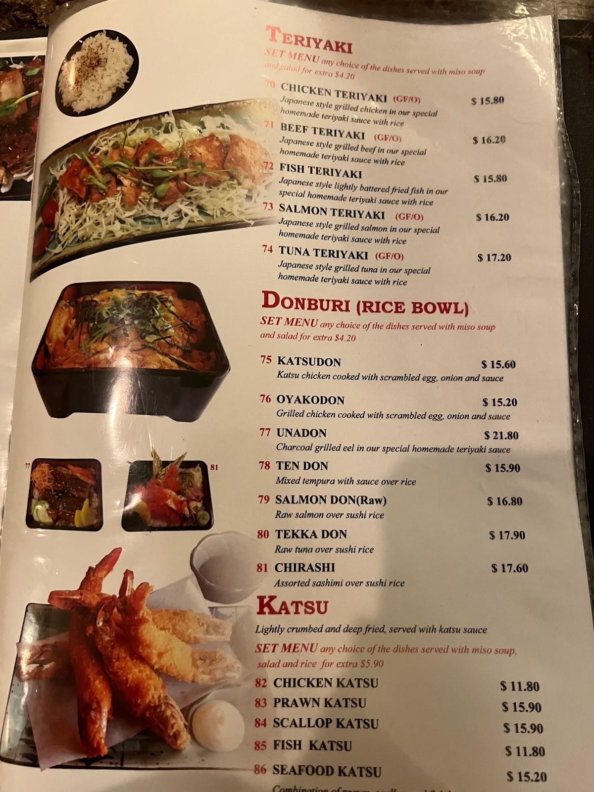 Menu at YUKI Japanese Restaurant, Willetton, 7/113 Collins Rd