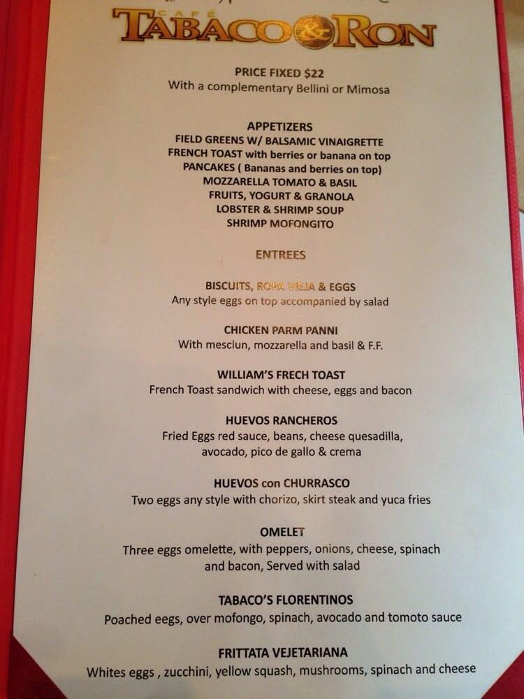 Menu at Cafe Tabaco & Ron, New York City