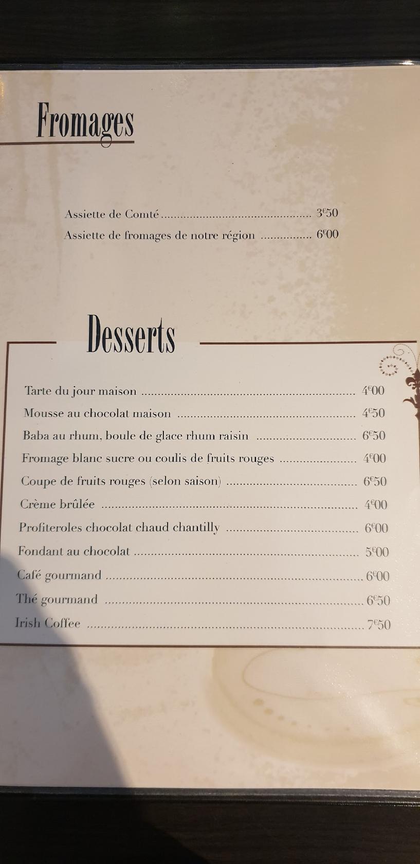 Menu au Le Moderne restaurant, Valdahon