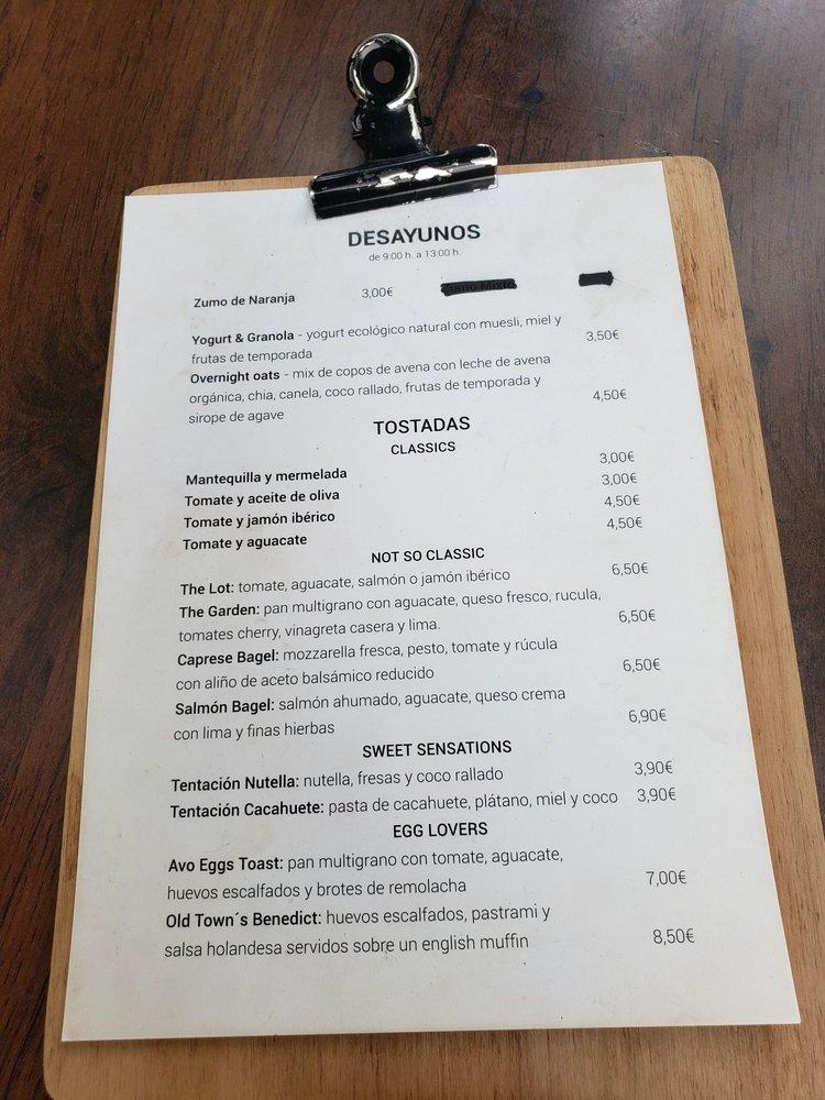 Menu at Old Town Coffee cafe, San Sebastián