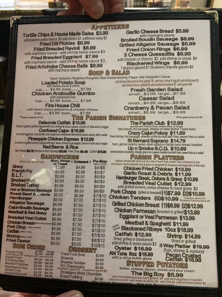 Menu at Parish Diner restaurant, Chalmette