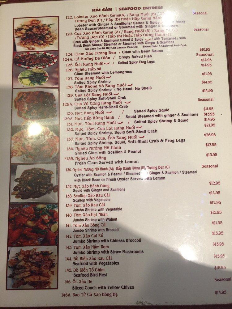 Menu at Saigon One Restaurant, Boston