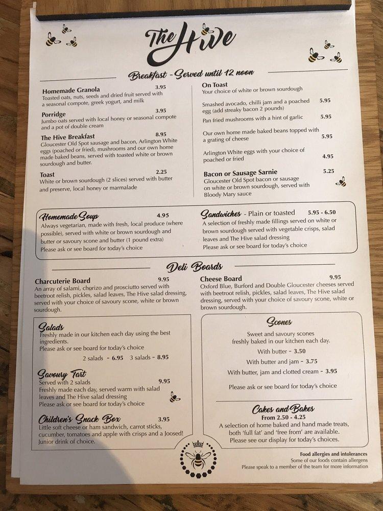 Menu at The Hive cafe, Stow-on-the-Wold