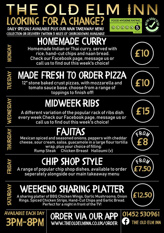 Menu at The Old Elm Inn pub & bar, Gloucester