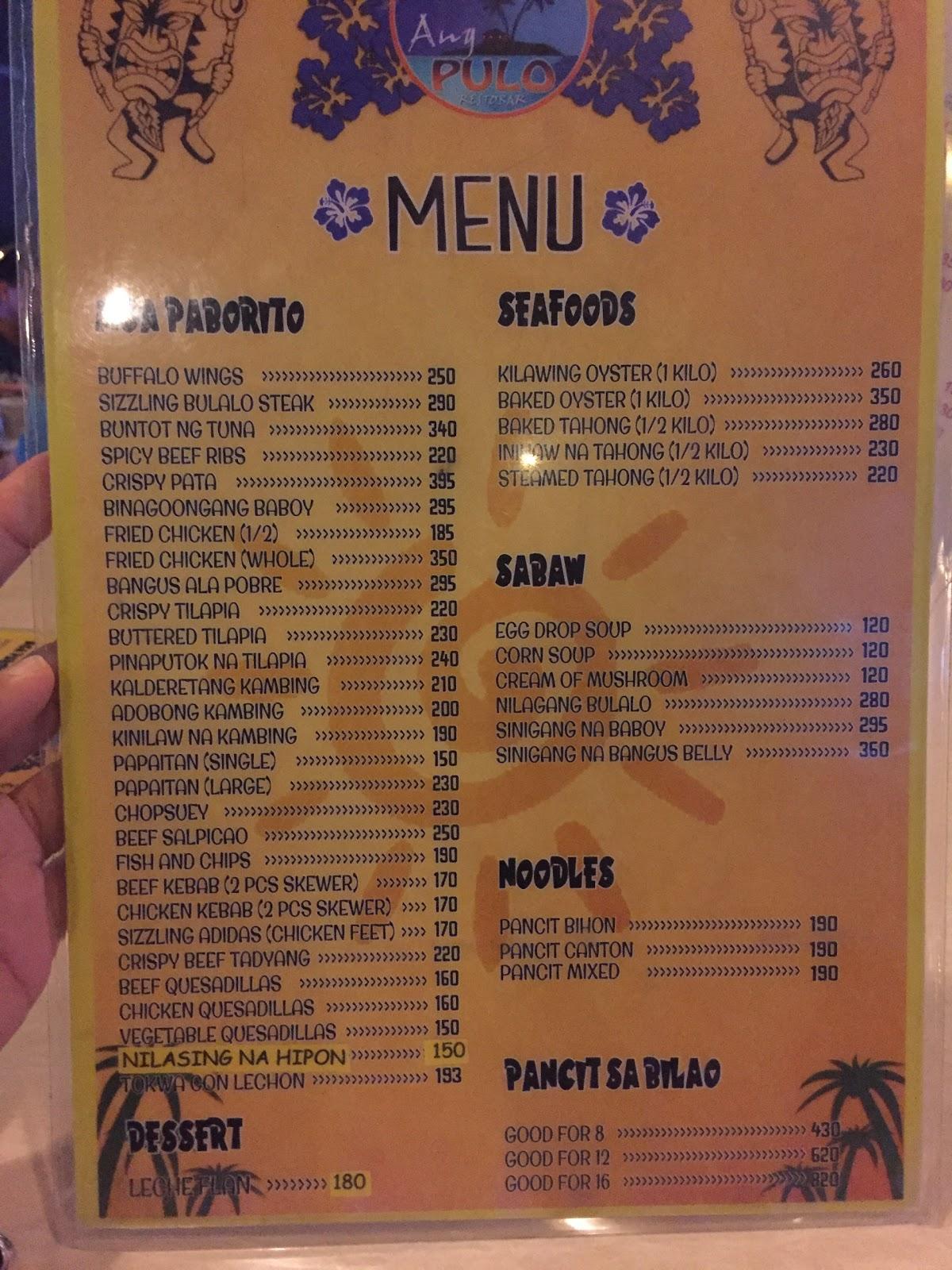 Menu at Ang Pulo Ihaw - Ihaw restaurant, Pasig