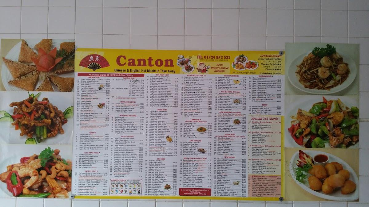 Menu at Canton Chinese Take Away restaurant, Scunthorpe