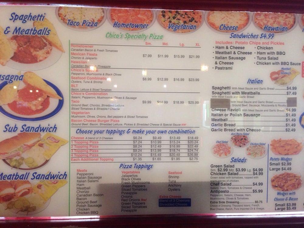 Menu at Chico's Pizza Parlor pizzeria, Lynwood