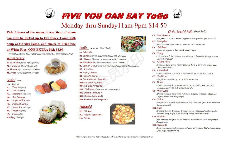 Menu at Daruma Japanese Steak House restaurant, Daphne