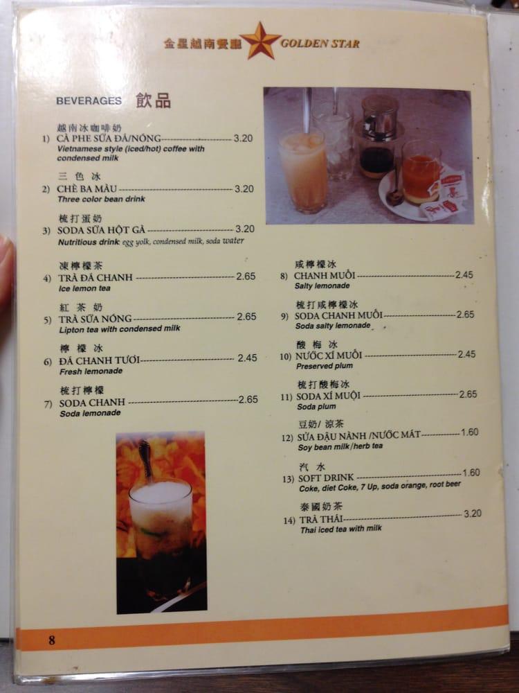 Menu at Golden Star Vietnamese Restaurant, San Francisco