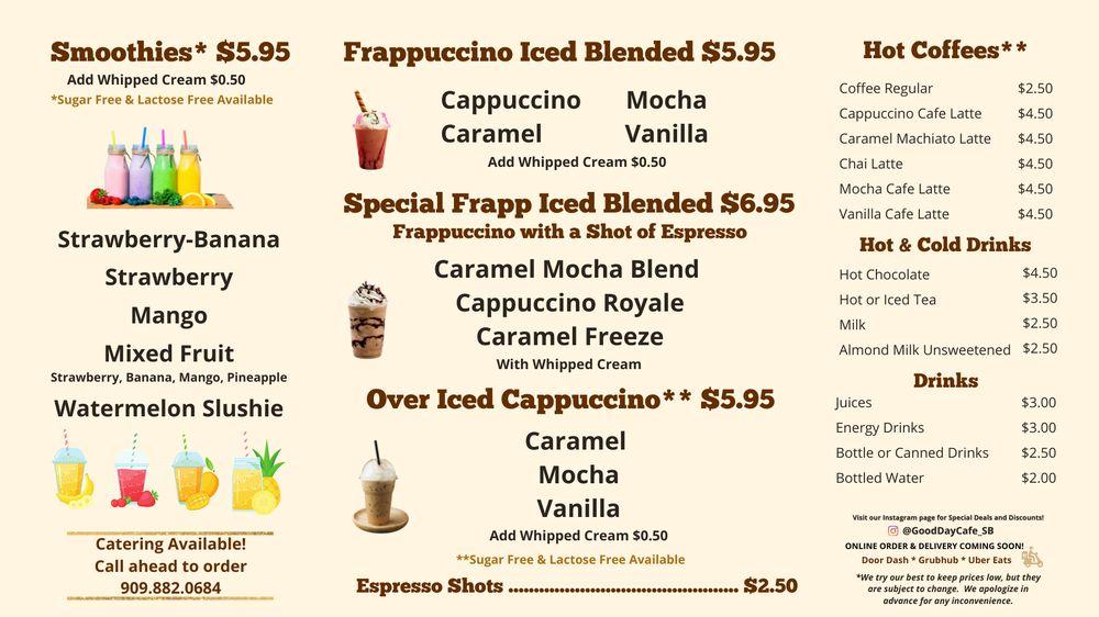 Menu at Good Day Cafe, San Bernardino