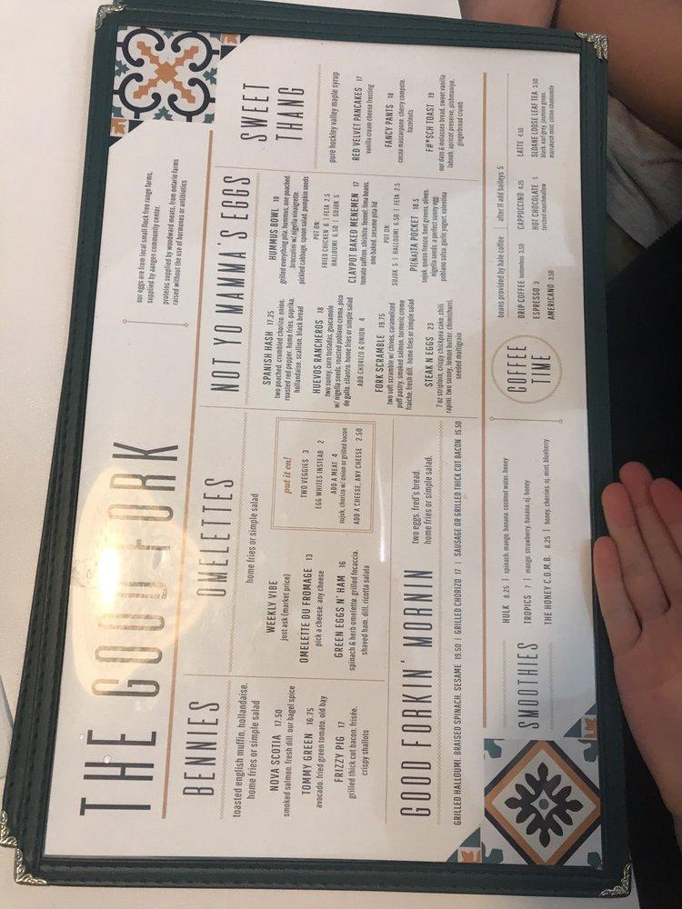 Menu at Good Fork restaurant, Toronto