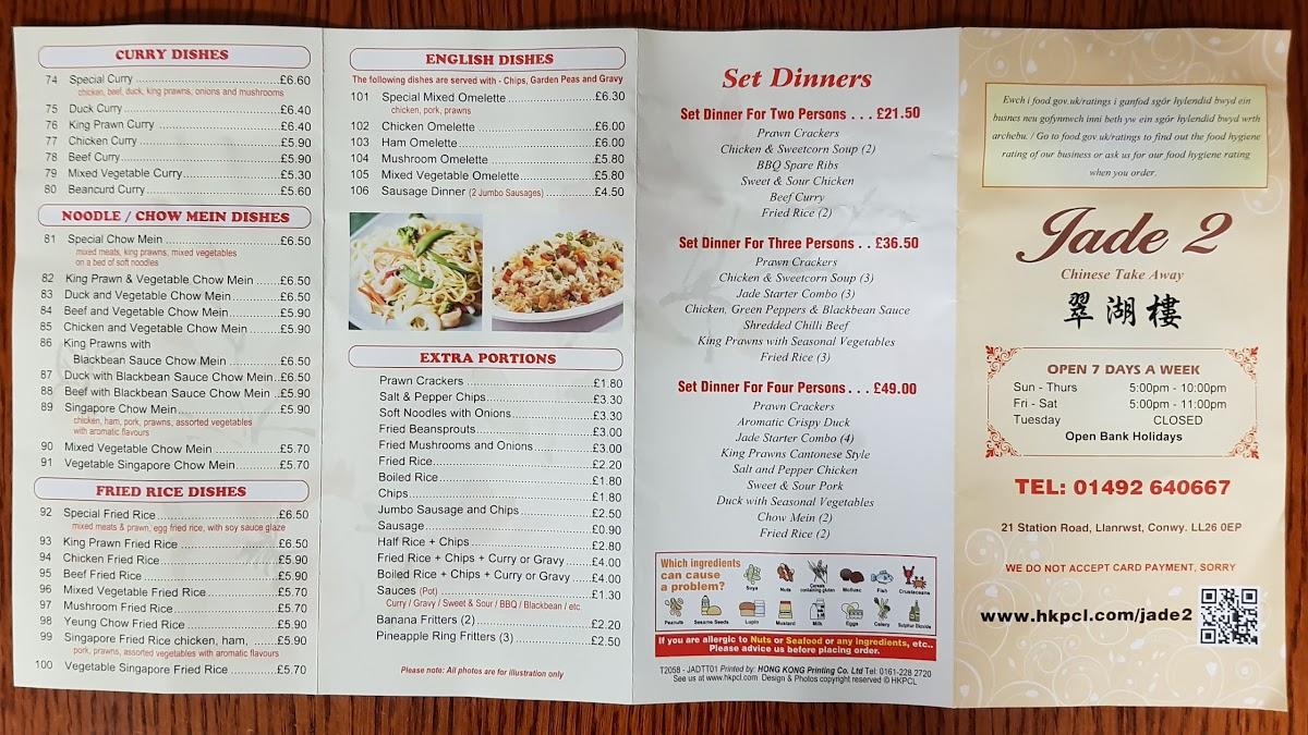 Menu at Jade 2 Chinese Takeaway fast food, Llanrwst