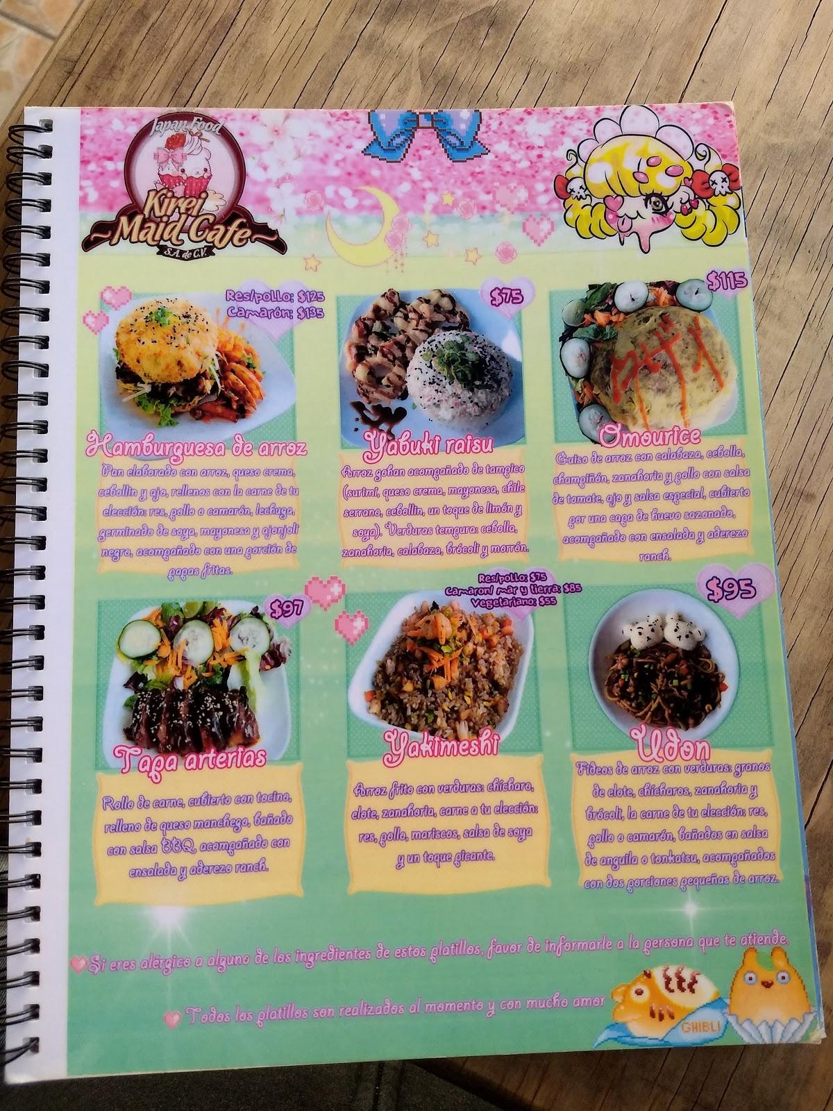 Carta de Kirei Maid Café, Monterrey, Francisco Javier Mina 929