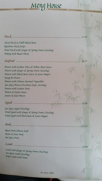 Menu at Meng House restaurant, Amersham, 13A Nightingales Corner