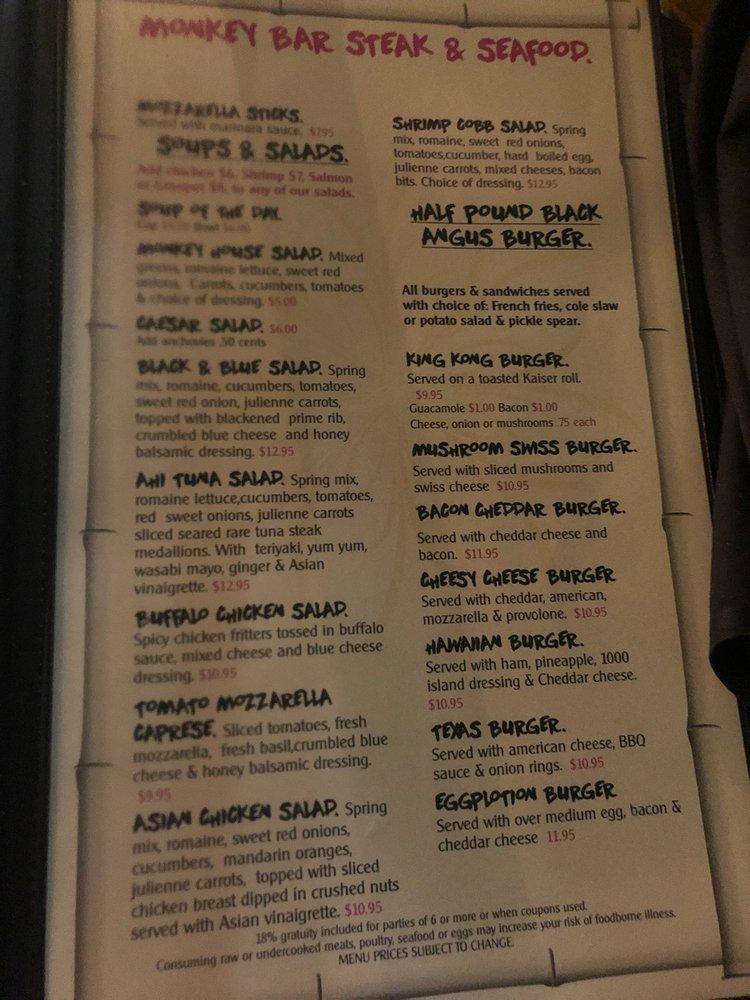 Menu at Monkey Bar Steak & Seafood, Cape Coral