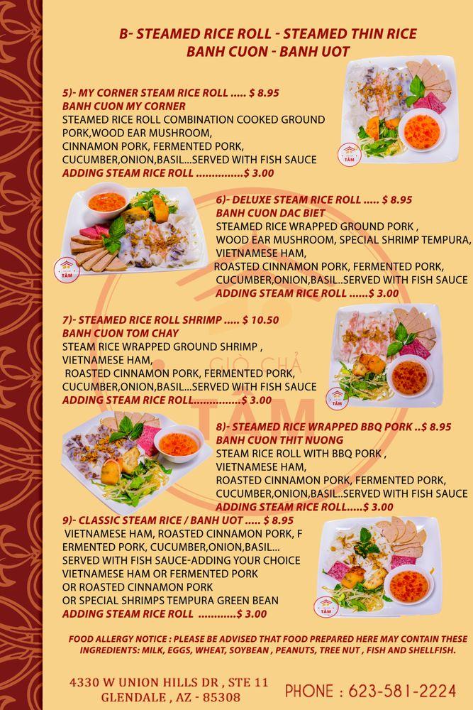 Menu at PHO My Corner VietNamese Cuisine restaurant, Glendale