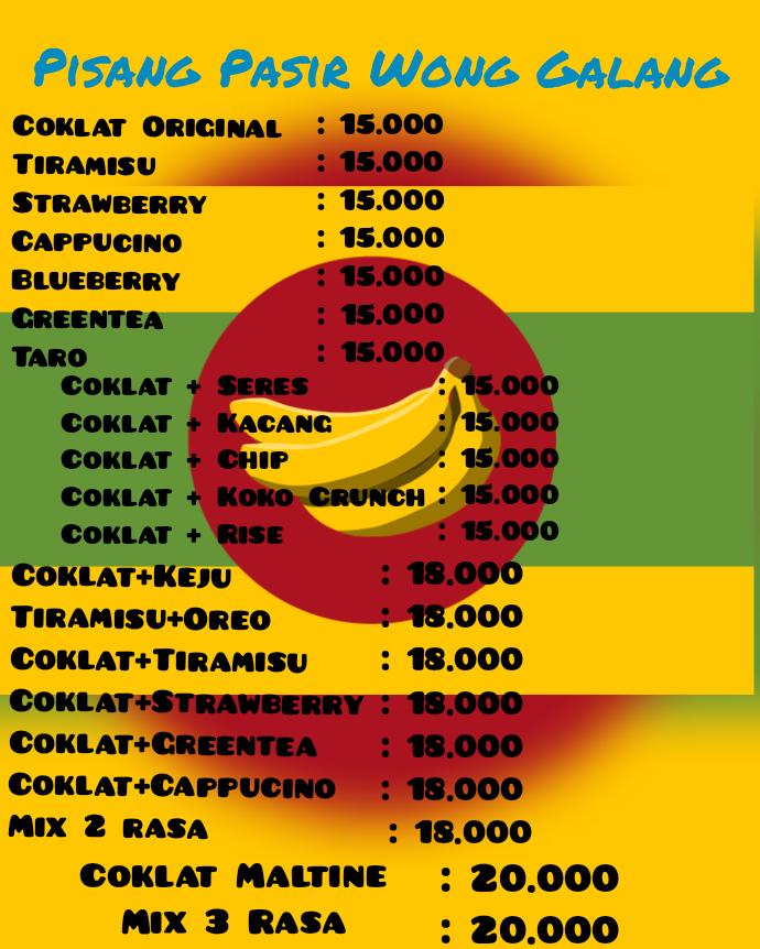 Menu at Pisang Pasir Wong Galang restaurant, Klambir Lima Kebon