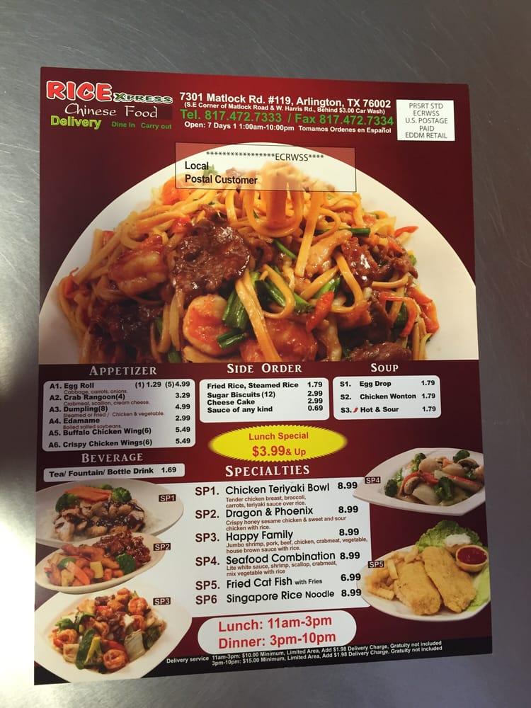 Menu at Rice Xpress restaurant, Arlington, Matlock Rd