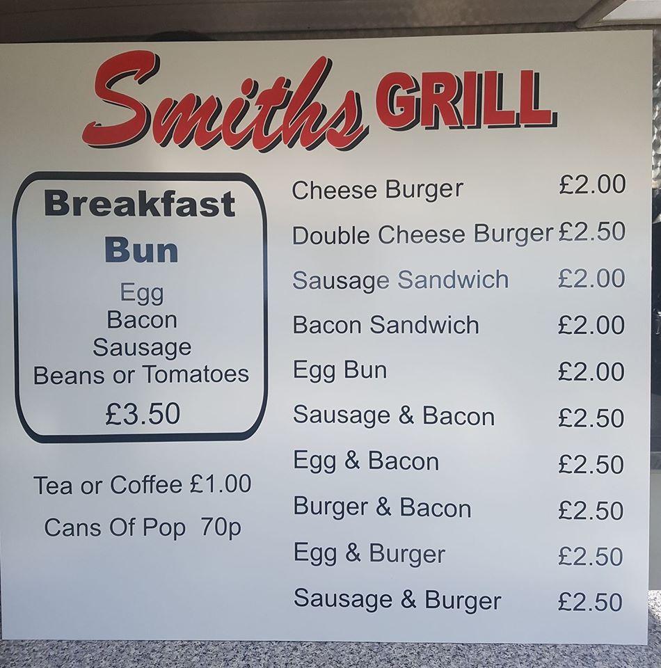Menu at Smith's Grill -Burgervan restaurant, Shotton Colliery
