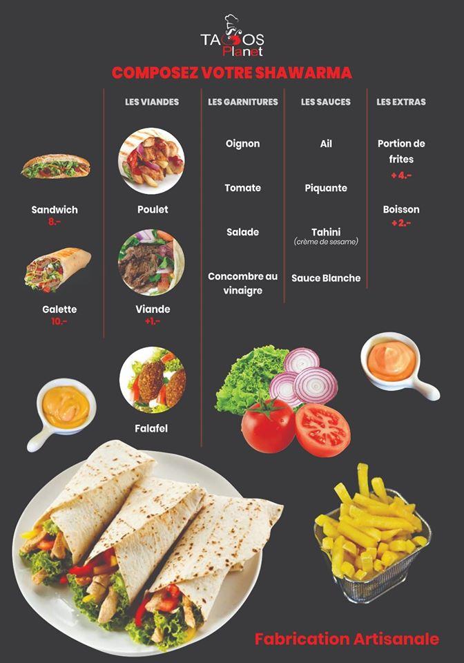 Menu da Tacos Planet, Losanna
