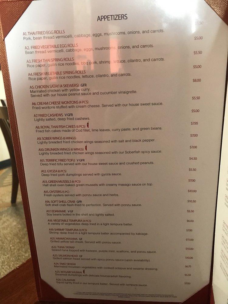 Menu at Soberfish restaurant, Minneapolis