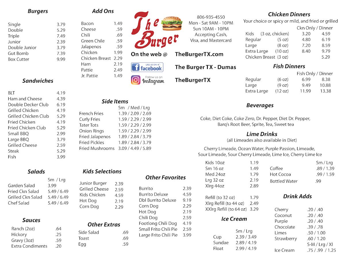 Menu at The Burger - Dumas restaurant, Dumas