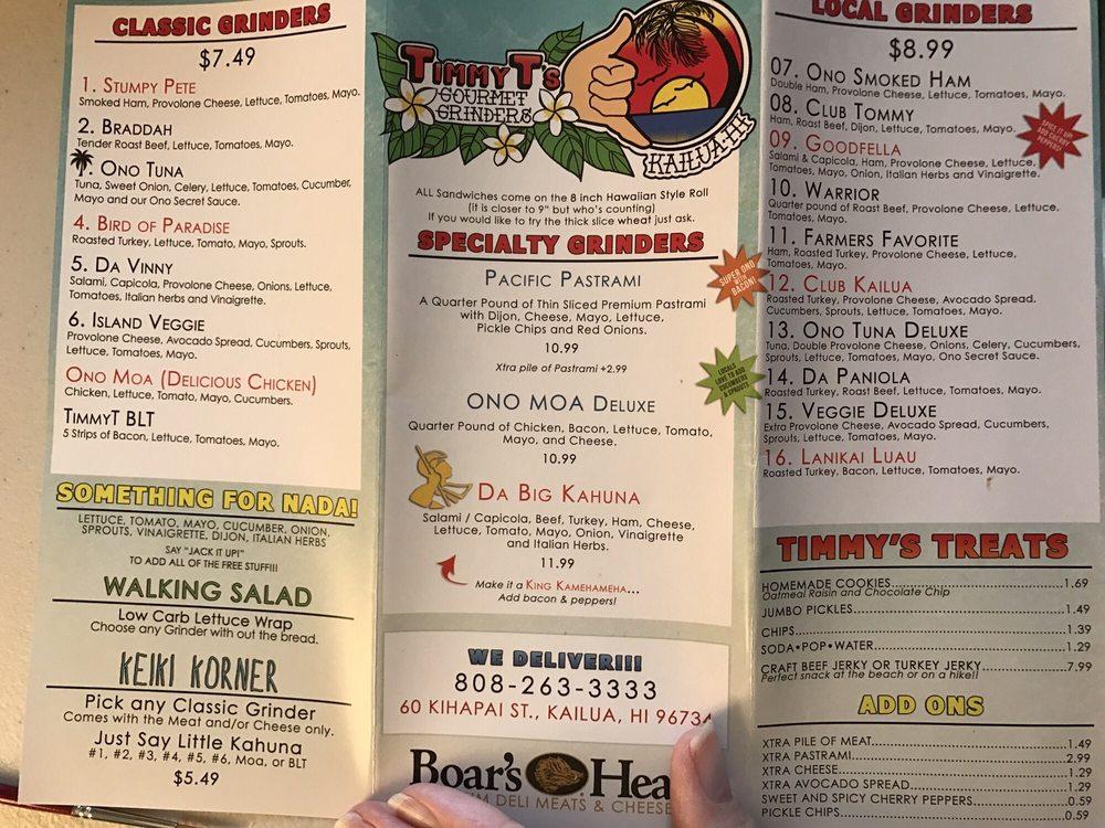 Menu at Timmy T's Gourmet Grinders Sandwich Shop fast food, Kailua