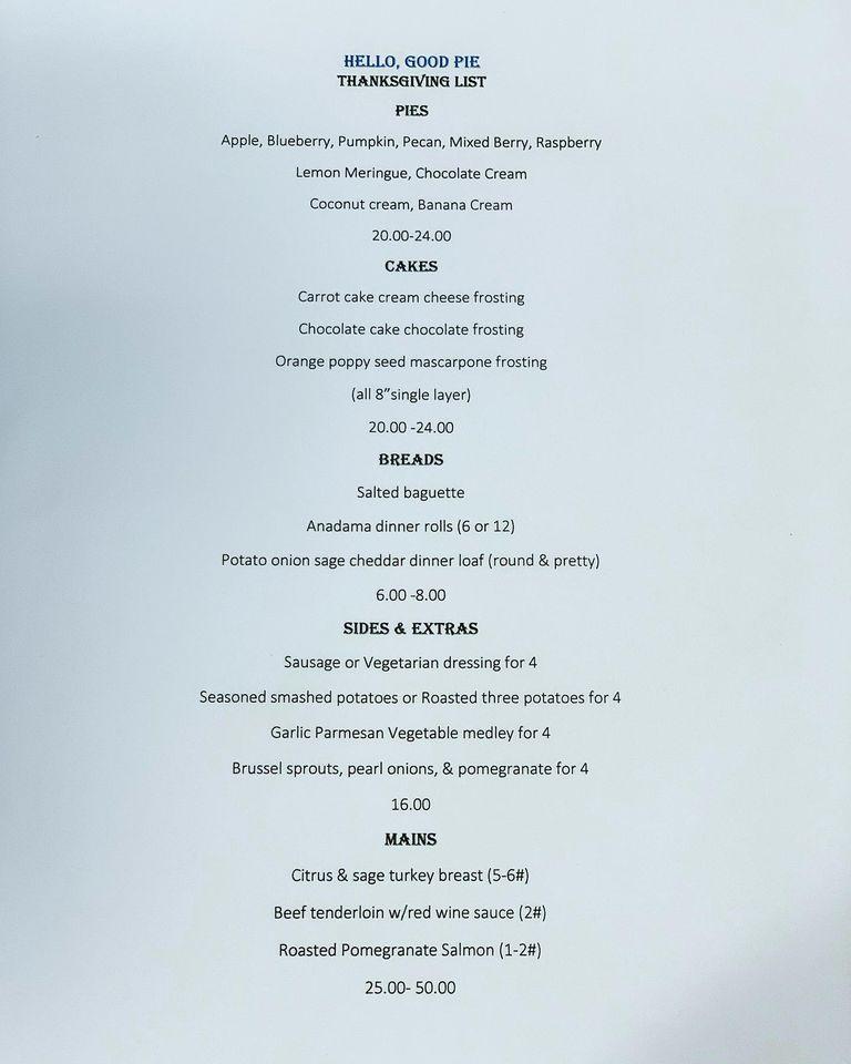 Menu at Hello Good Pie desserts, Belgrade