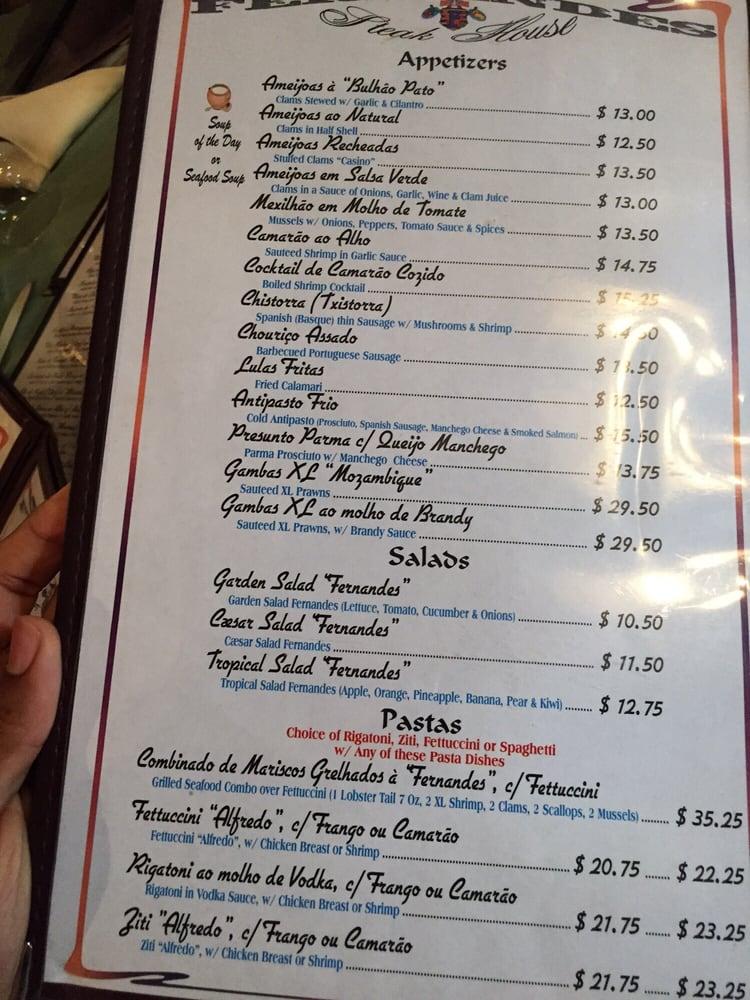 Menu at Fernandes Steak House II steakhouse, Newark