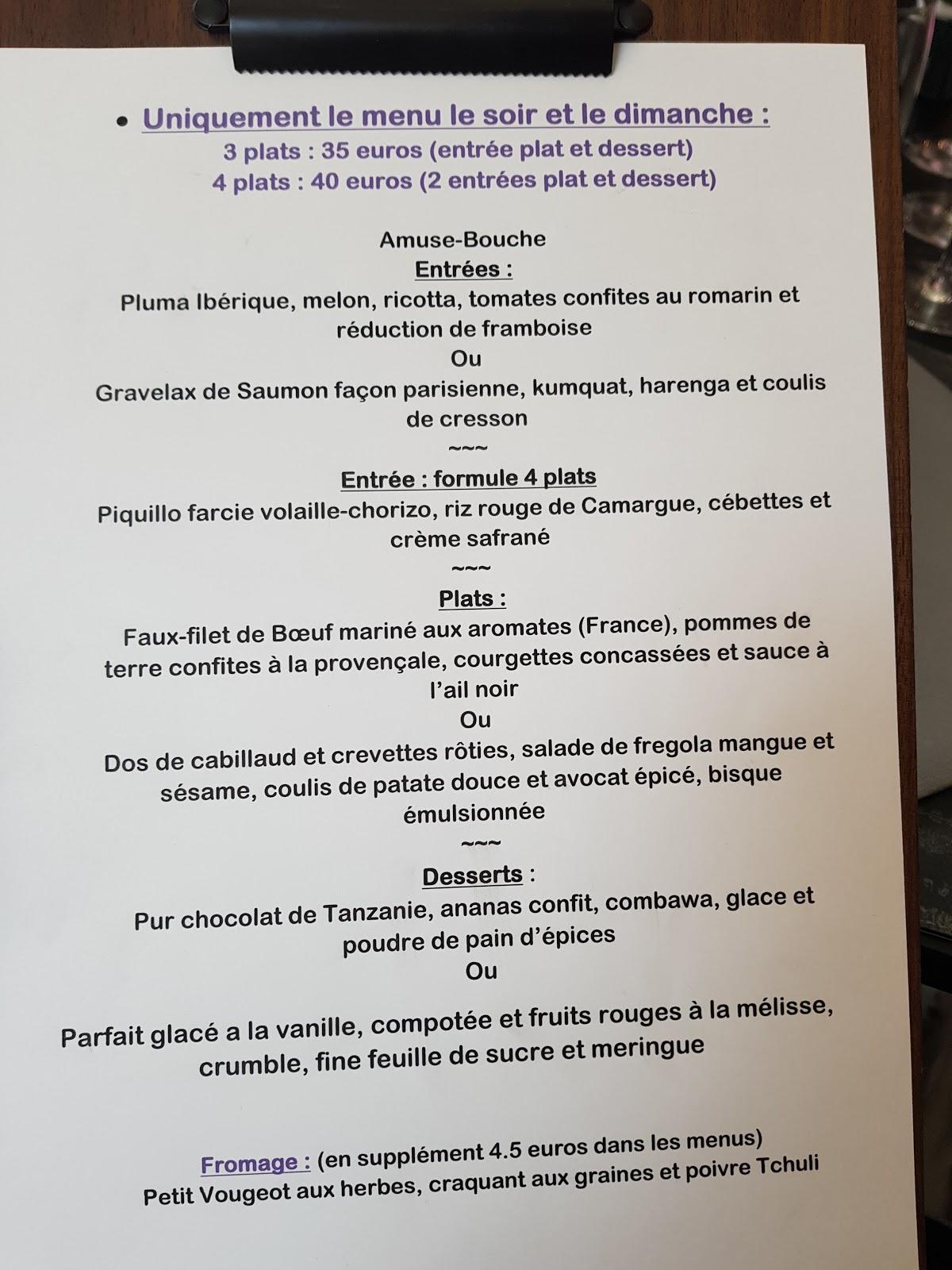 Menu au L'ARÔME restaurant, Dijon