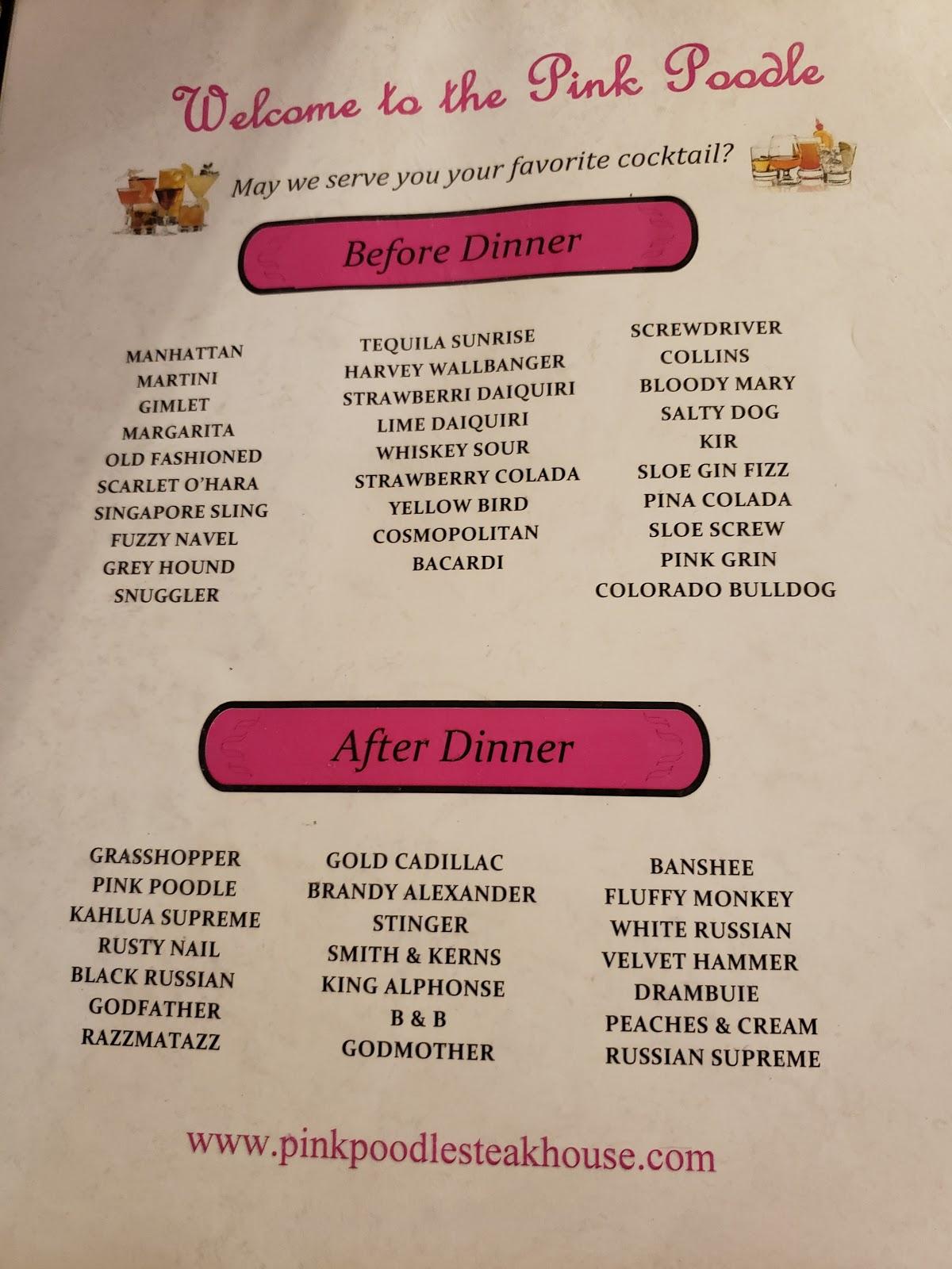 Menu at Pink Poodle Steakhouse, Crescent