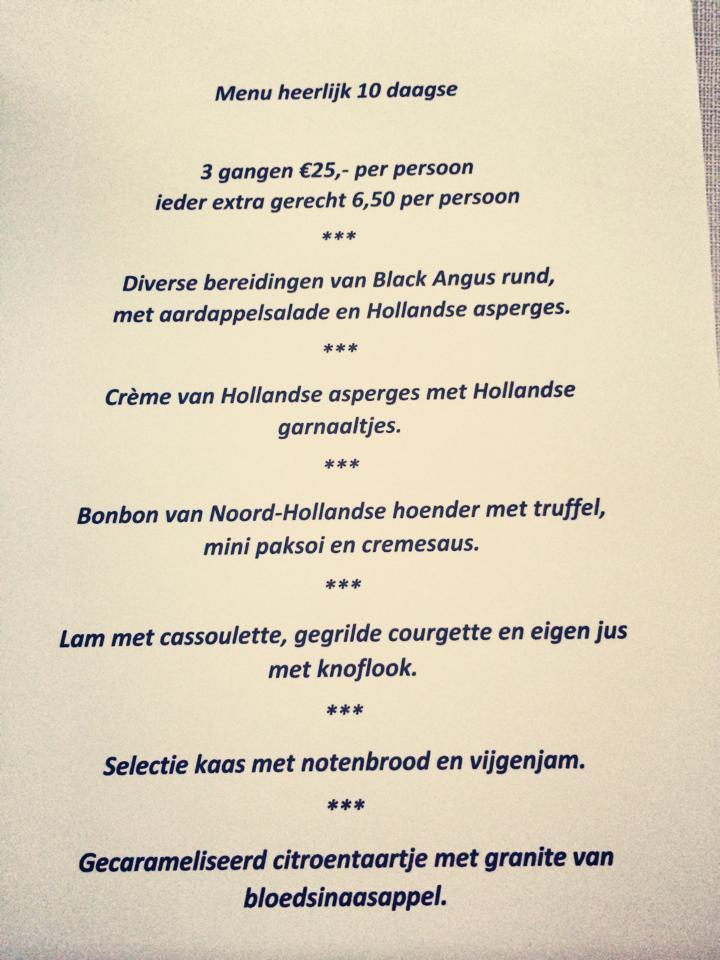 Menu at Restaurant Kroft, Hoorn