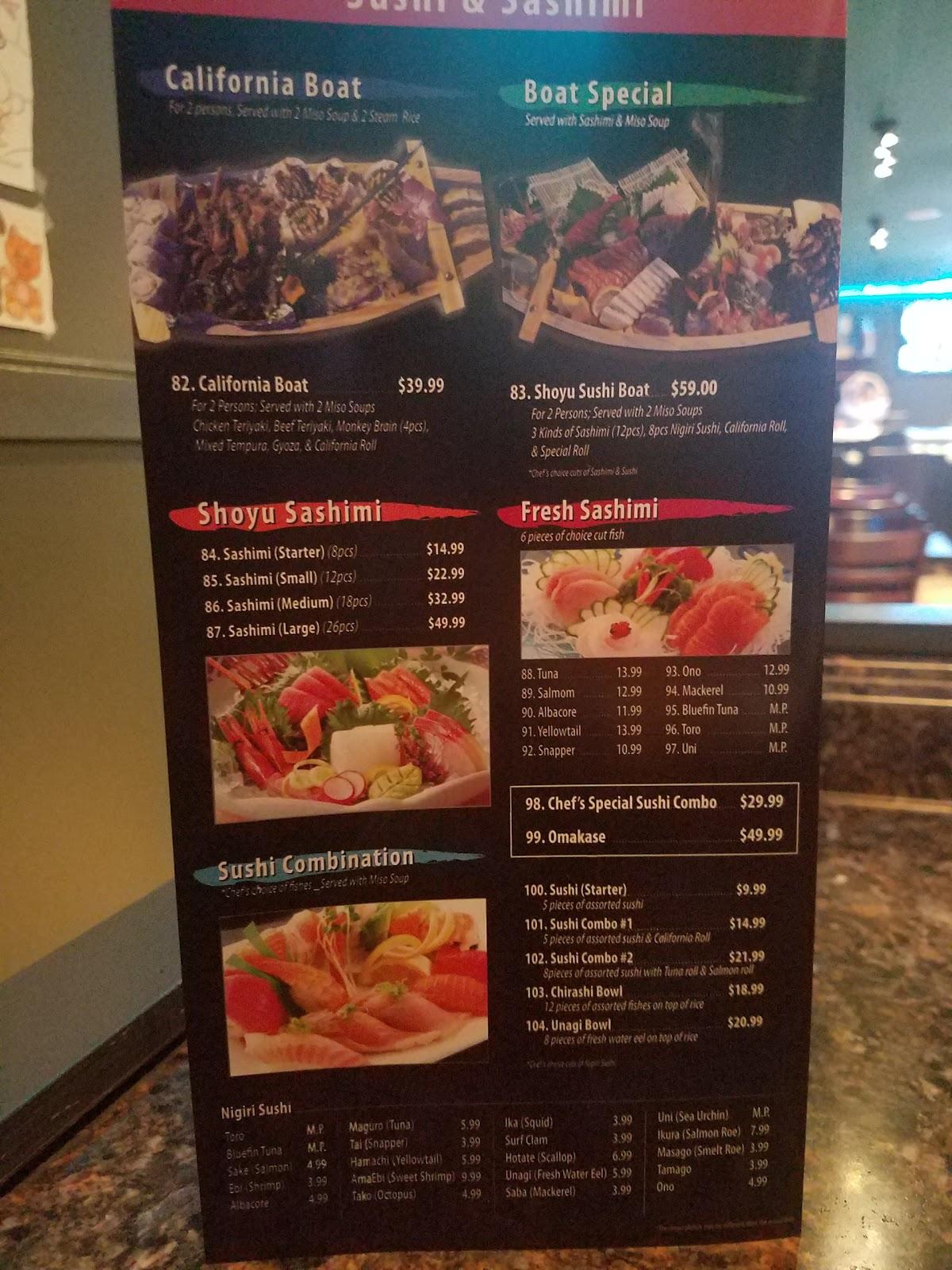 Menu at Shoyu Sushi Japanese Restaurant, Bakersfield, Mount Vernon Ave